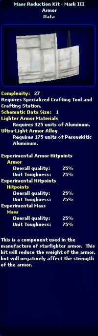 Mass Reduction Kit - Mark III (Schematic) - SWGANH Wiki