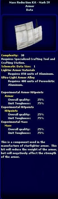 Mass Reduction Kit - Mark IV (Schematic) - SWGANH Wiki