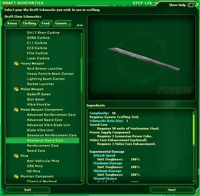 Geonosian Sword Core (Schematic) - SWGANH Wiki